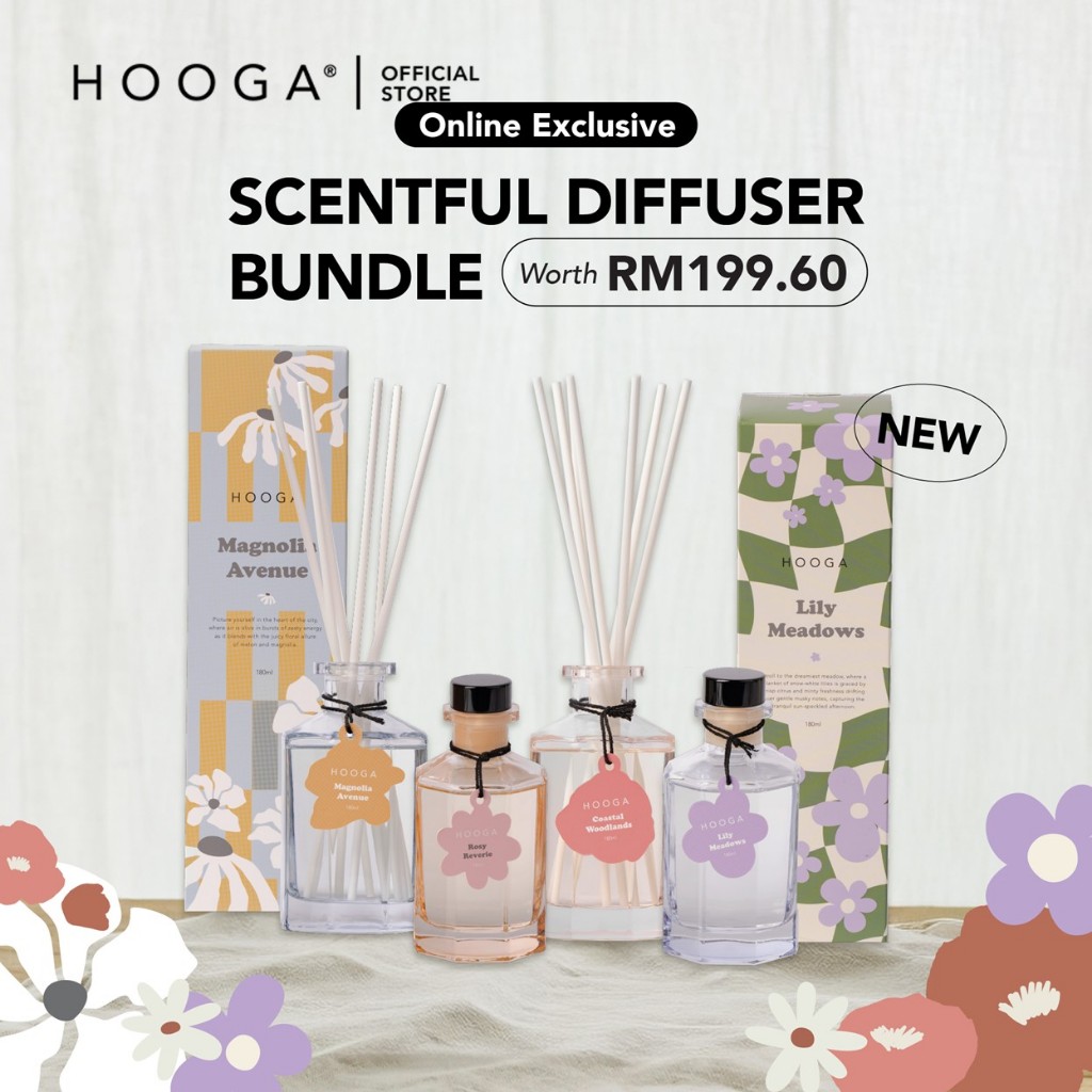 [ONLINE EXCLUSIVE BUNDLE] HOOGA Scentful Reed Diffuser 180ml (Pack of 4 ...