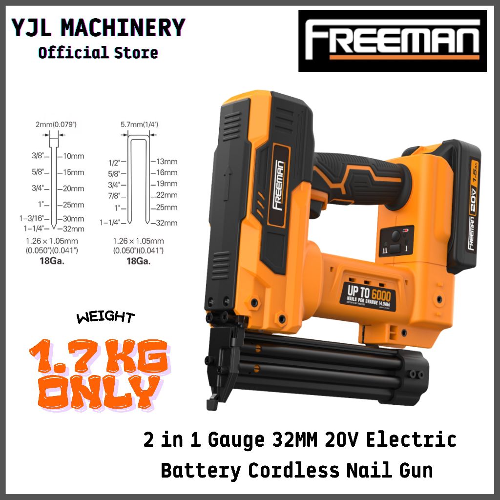 Freeman LDF329032 2 in 1 32MM 20V Electric Battery Cordless Nail Gun ...