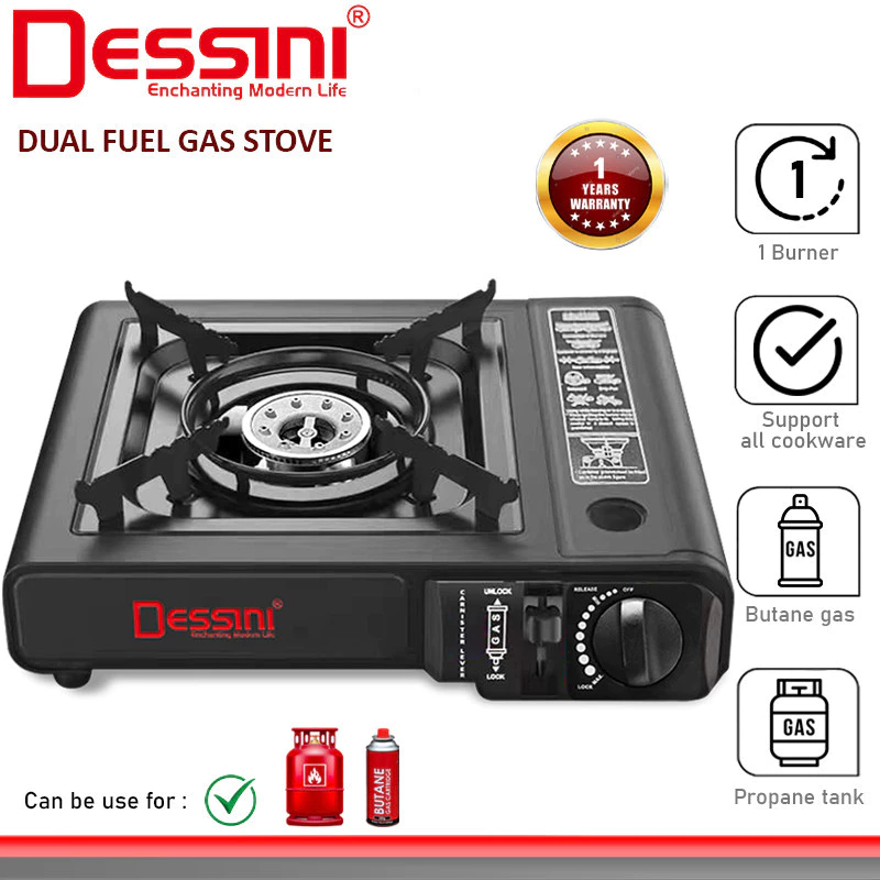 Dessini Dual Fuel Gas Stove 1 Burner Portable Dapur Gas Camping Rumah ...