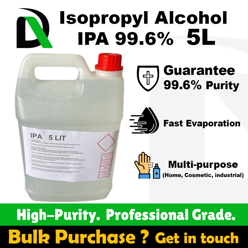Isopropyl Alcohol 75% 99.6% IPA– 5L |Disinfectant & Cleaner, Home Use ...