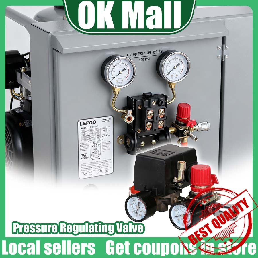 90-120PSI Air Compressor Pressure Switch/Manifold Regulator Gauges ...