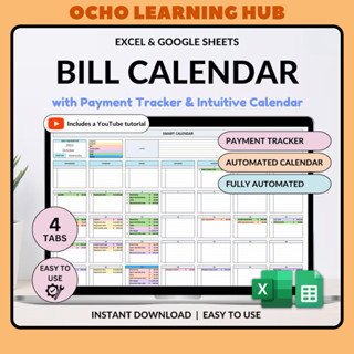 Bill Tracker Spreadsheet Google Sheets & Excel Bill Calendar | Monthly ...
