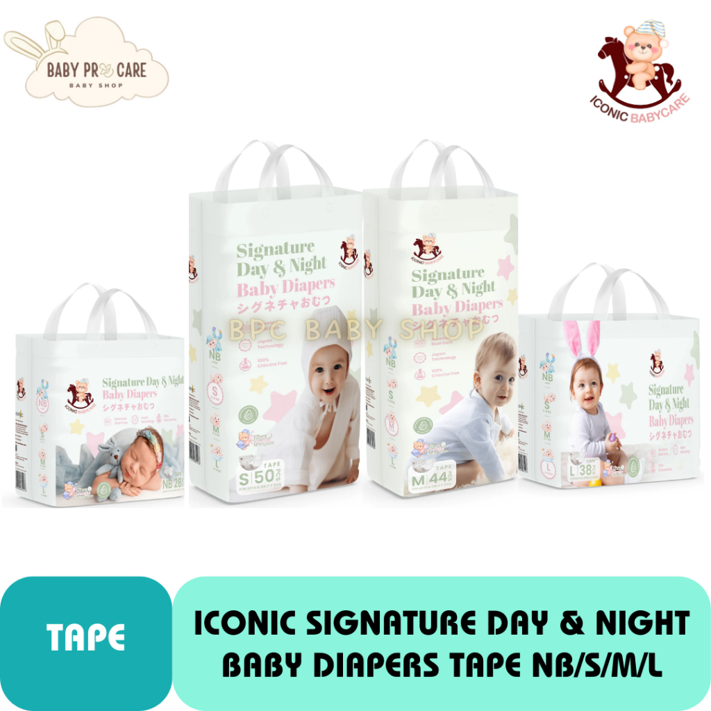 ICONIC SIgnature Day & NIght Baby Diapers Tape NB/S/M/L | Shopee Malaysia