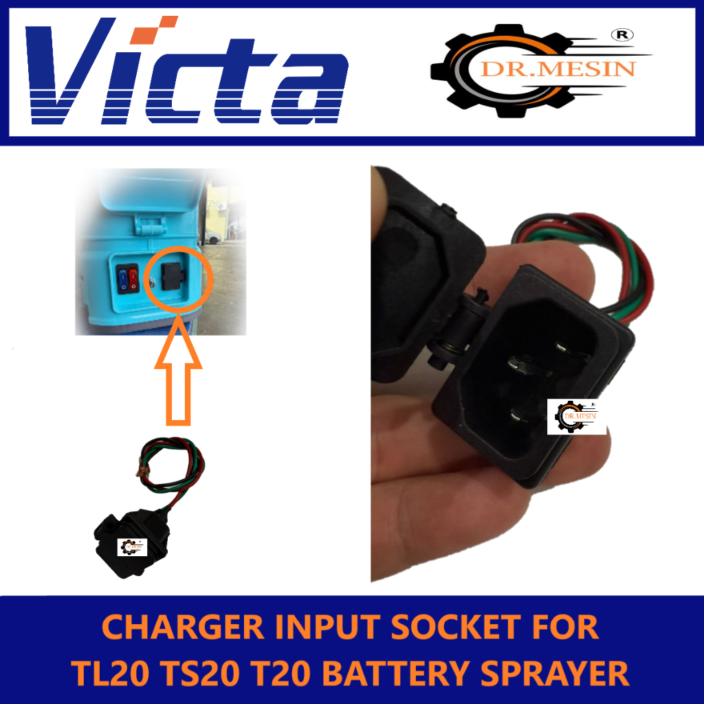 CHARGER INPUT SOCKET FOR VICTA TL20 TS20 T20 BATTERY SPRAYER TAPAK ...