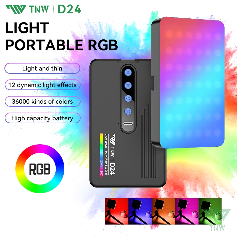 TNW D24 RGB LED Video Light 2000mAh Rechargeable Portable Photography ...