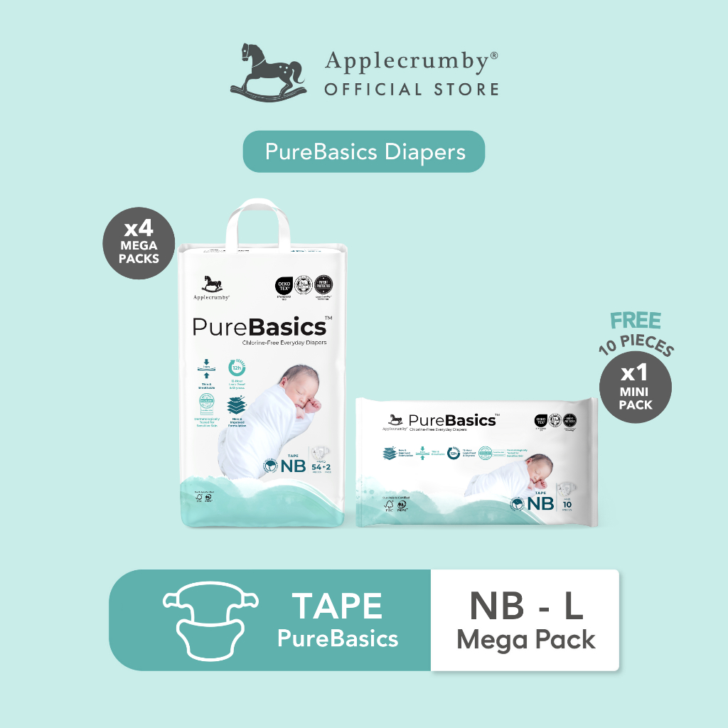 [Bundle of 4 Mega, Free 1 Mini Pack] Applecrumby® PureBasics Tape ...
