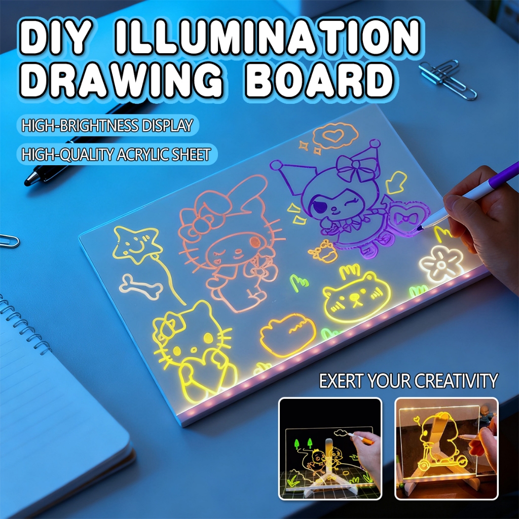 Kids Erasable DIY Luminous Drawing Board Toys Night Light Message Note ...