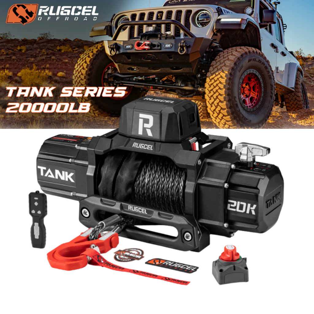 RUGCEL TANK WINCH 20000LB 12V Plasma Rope 7.8HP Electric Winch 4x4 ...