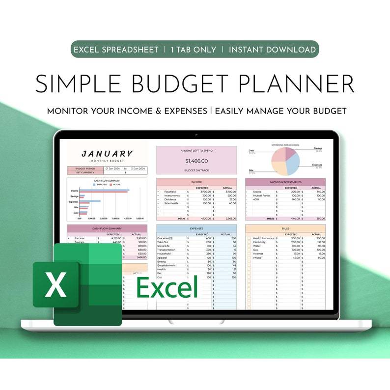 Digital Budget Planner Excel | Personal Finance Spreadsheet | Instant ...