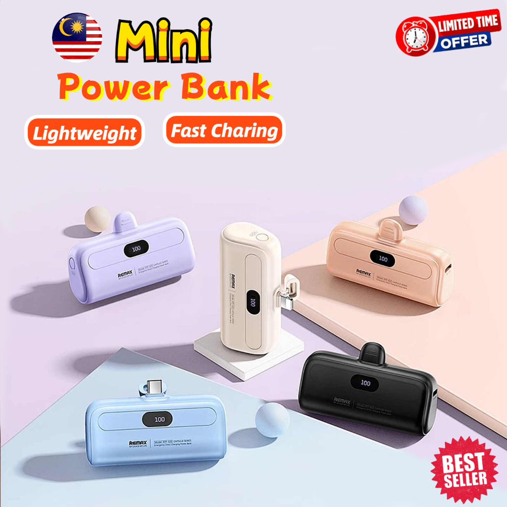 2-in-1 Capsule Mini Power Bank 3000mAh fast charging with Cable Type-C ...