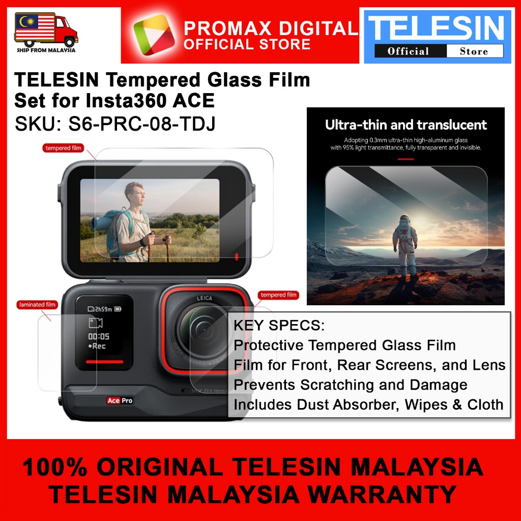 TELESIN S6-FLM-14-TIS Tempered Glass Film Set for Insta360 ACE Pro 2 ...