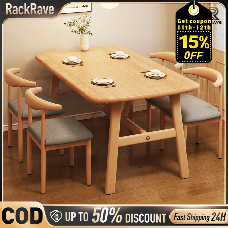 RR-Wood Dining Table Set Rectangular Meja Solid Wood Modern Meja Makan ...