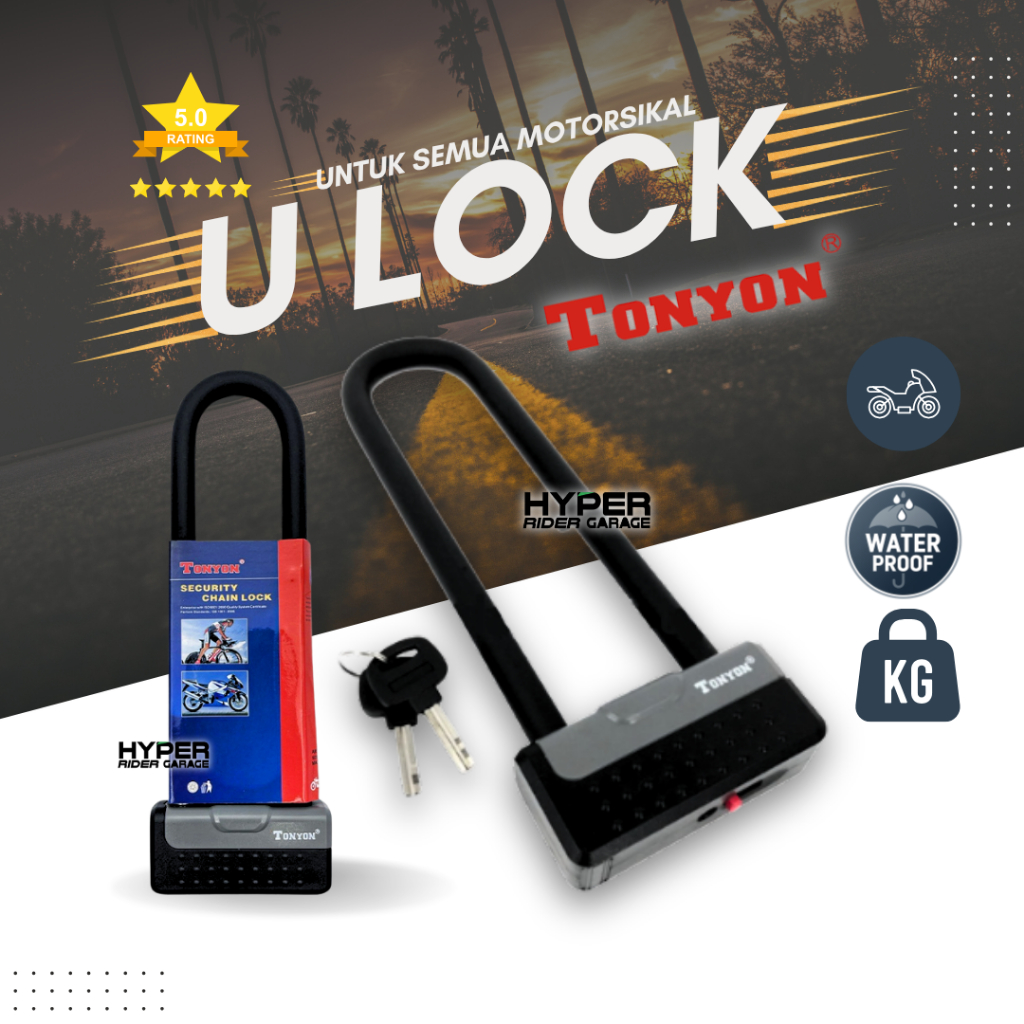 TONYON Fork Lock Heavy Duty Security Chain Lock Motorcycle Motosikal ...