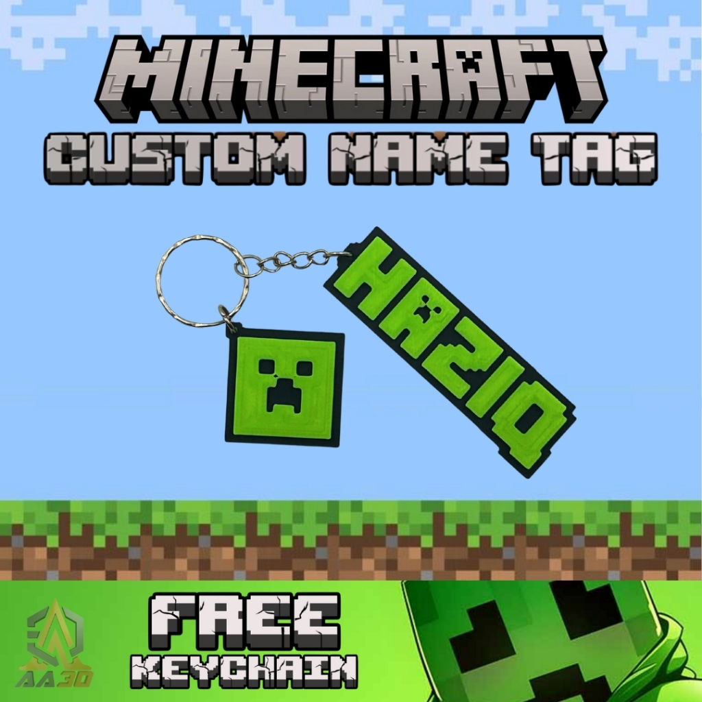 [CUSTOM] Minecraft Name Tag Keychain Theme Game Block Pixel Craft World ...