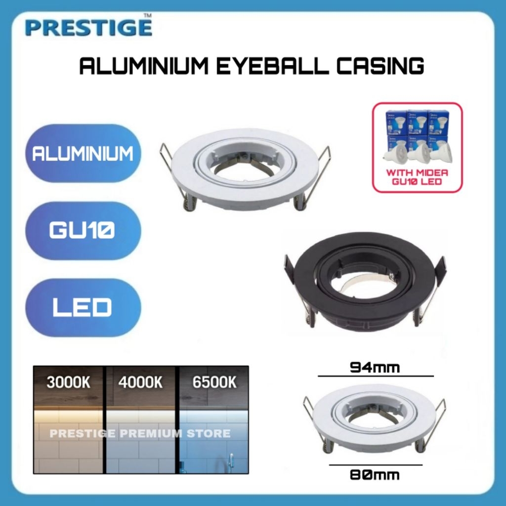 ALUMINIUM ADJUSTABLE GU10 LED RECESSED EYEBALL FITTING/MIDEA LED ...