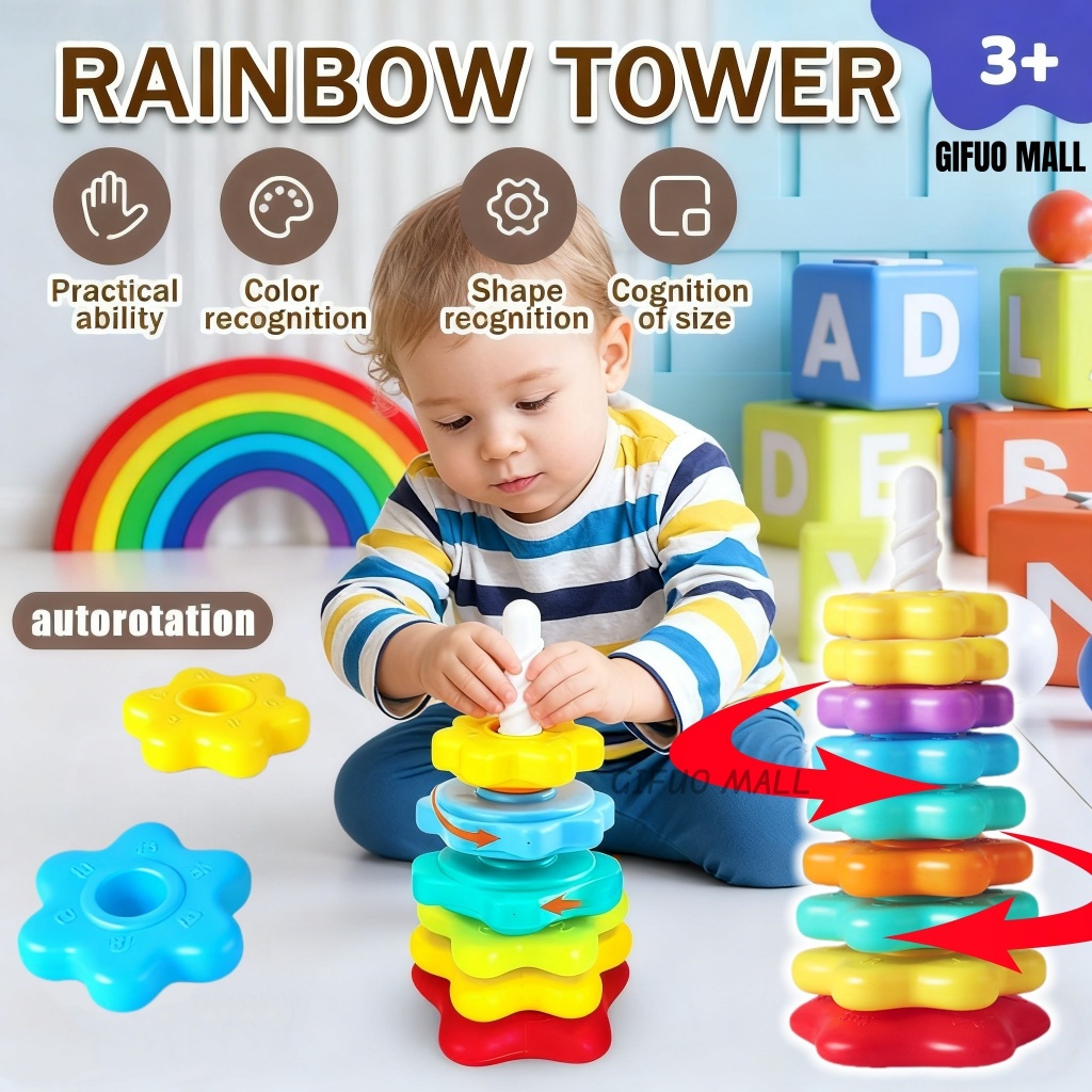 🔥READY STOCK🔥 Baby Rainbow Stacking and Spinning Tower Toy Early ...