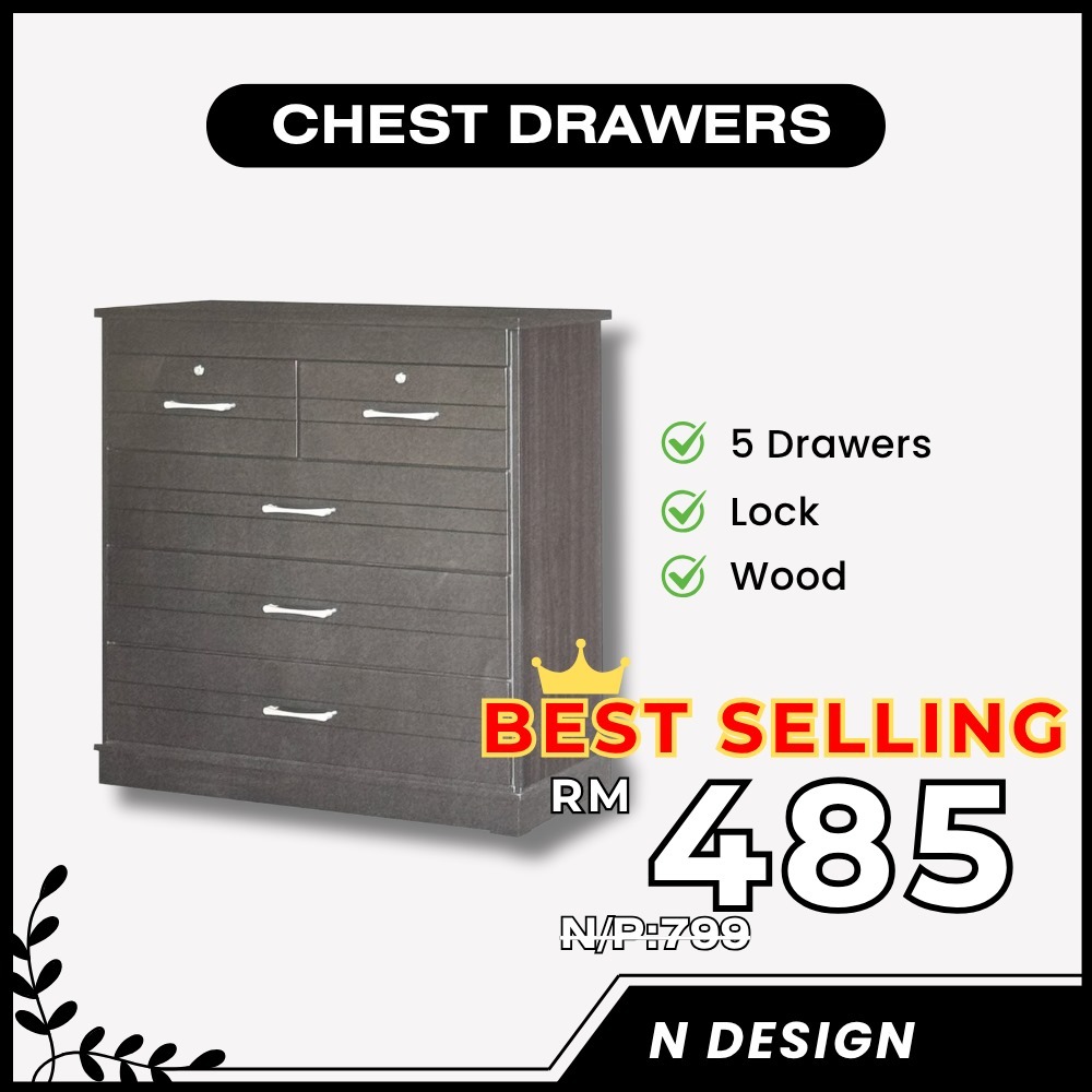 [N Design] SIAP PASANG 5 TIER ALMARI LACI |5 TIER CHEST DRAWER | ALMARI ...