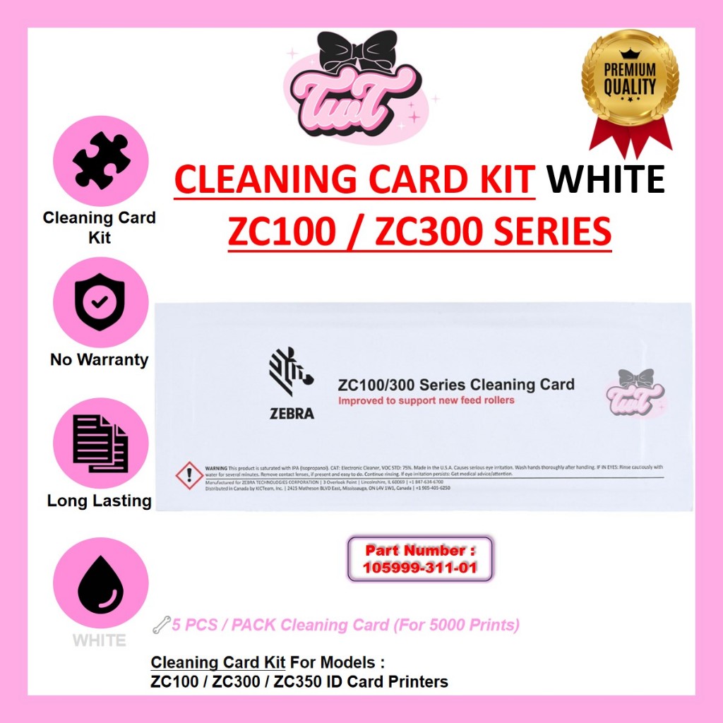 Zebra Cleaning Card Kit ZC100 ZC300 Series Cleaning Card 105999-311-01 ...