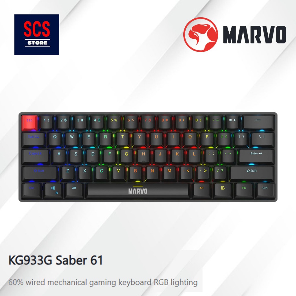 Marvo KG933G Saber 61 60% wired mechanical gaming keyboard RGB lighting ...