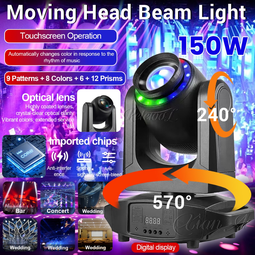 GOBO Moving Head Beam Light 150W RGBW LED Spotlight with Prism DMX512 ...
