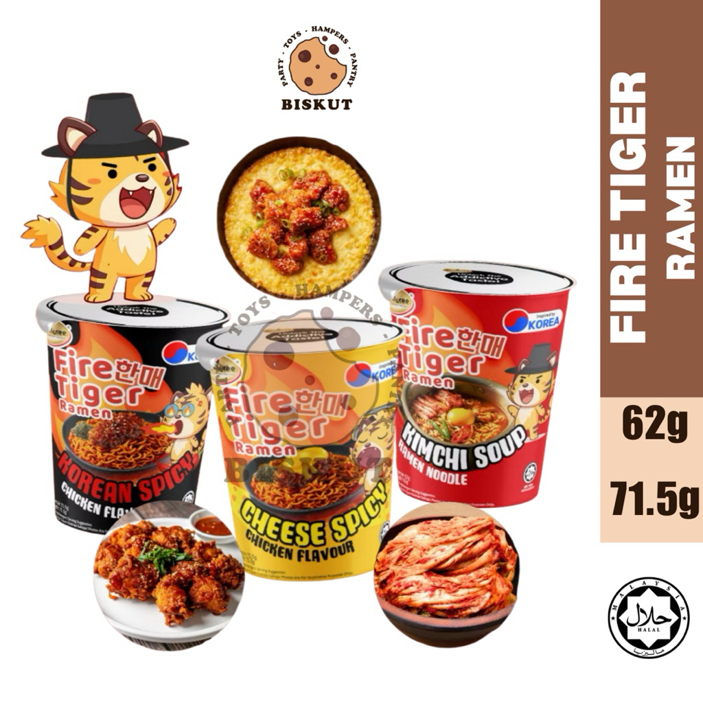 Bentoree Fire Tiger Instant Ramne, Flavor Korea Spicy, Cheese Spicy ...