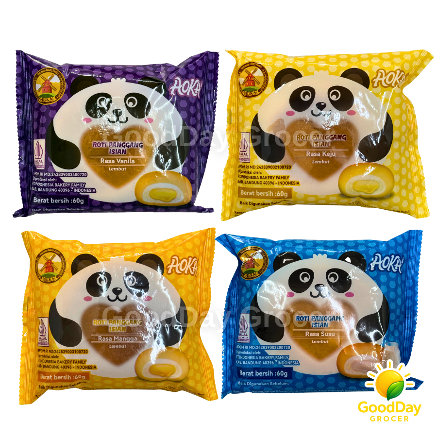 【60g】Aoka Panda Roti Panggang Isian Rasa Susu / Mangga / Keju / Vanilla ...