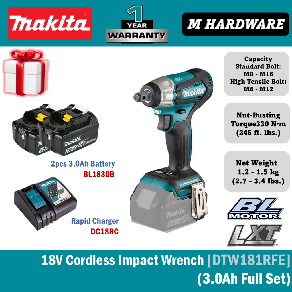 MAKITA 18V Cordless Impact Wrench 12.7 mm (1/2") DTW181RFE / DTW181Z ...