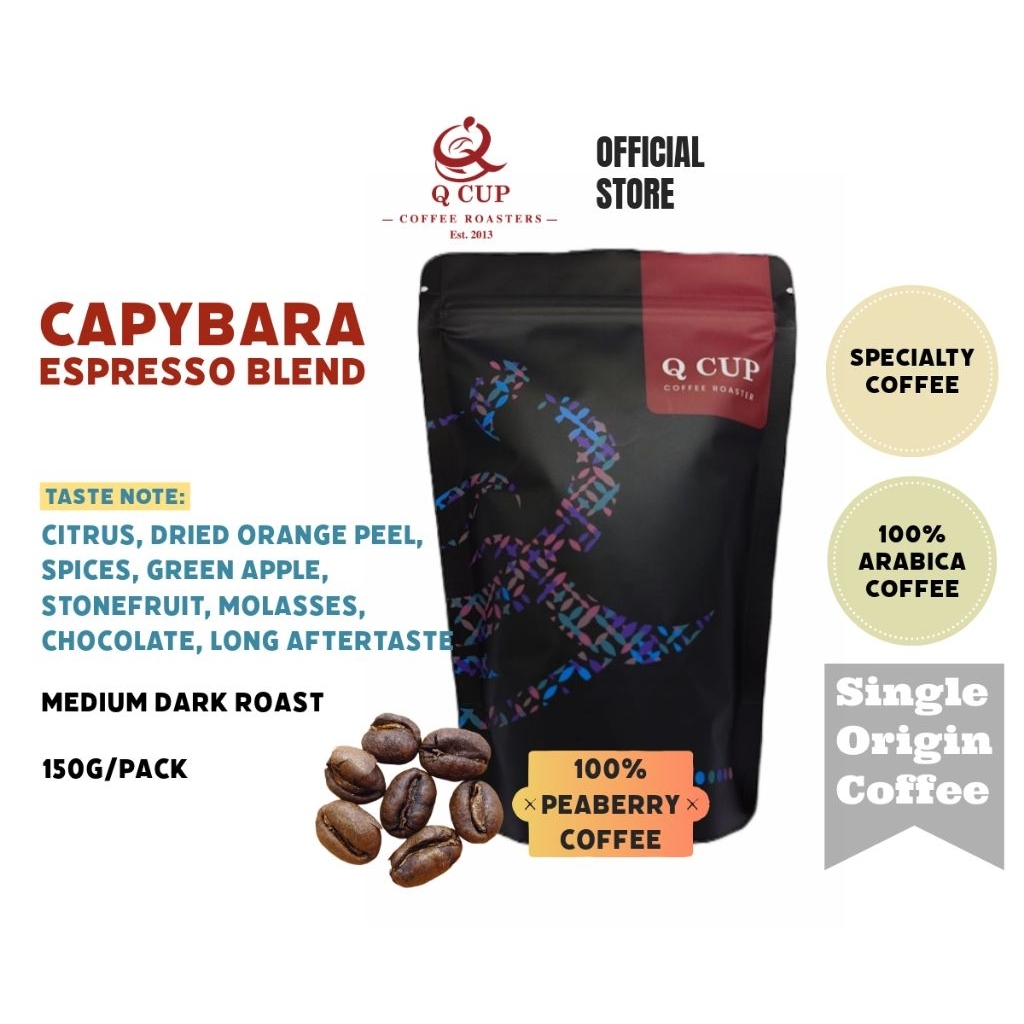 Q CUP COFFEE - Espresso roast Capybara blend (150g)(1KG) Arabica coffee ...