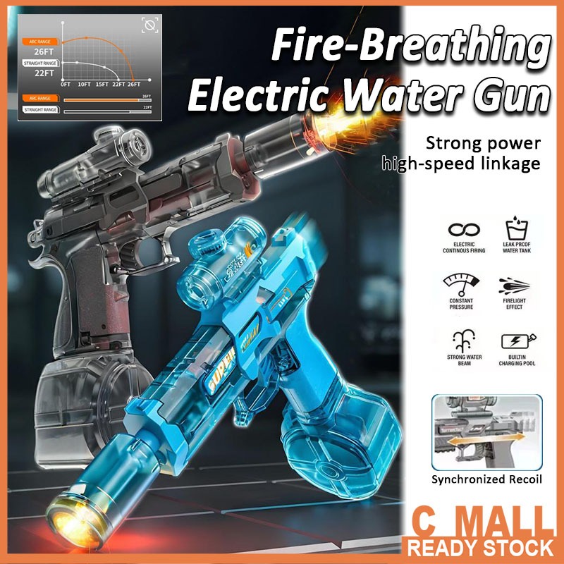 Electric Water Gun Rechargeable Flame Light Effect Electric Continuous ...