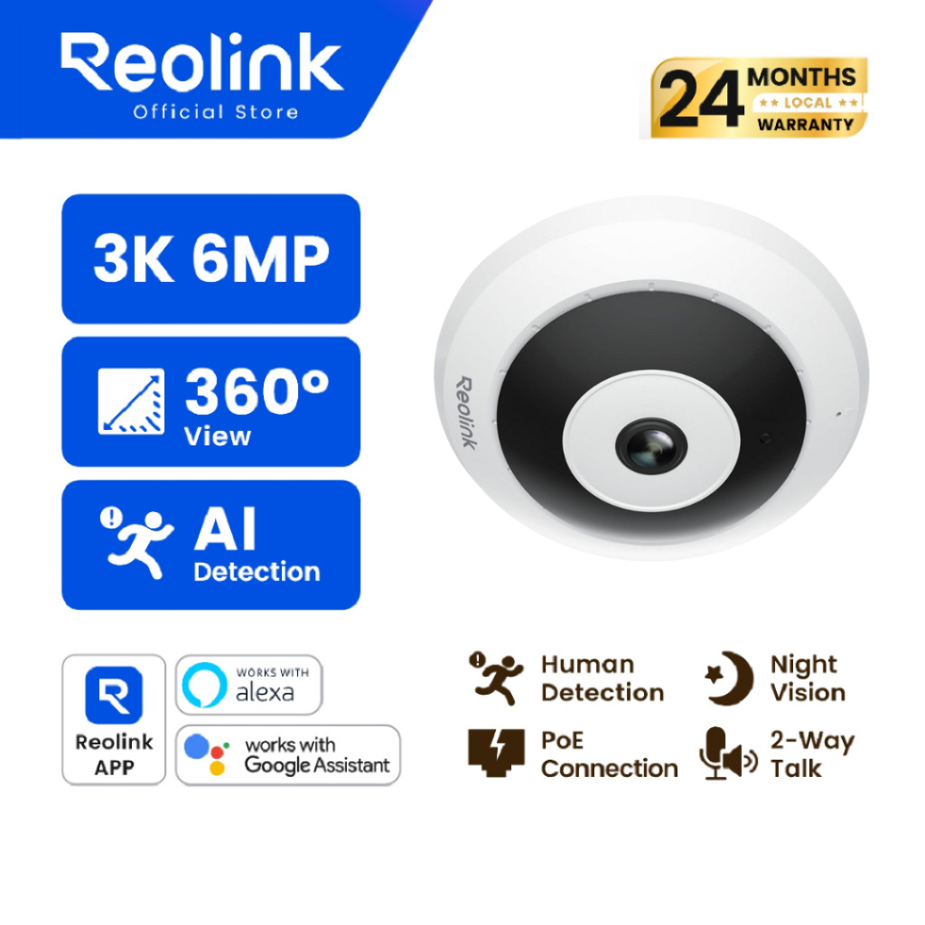 Reolink FE-W-W Time Lapse Fisheye 2K+ 6MP 360° Panorama 2.4/5GHz WiFi ...