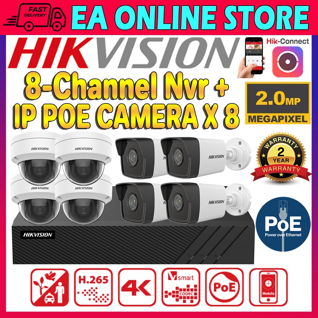 HIK HIKVISION 8 Channel 2.0MP DS-7608NI-Q1/8P(E) NVR+8 PoE CAMERA CCTV ...