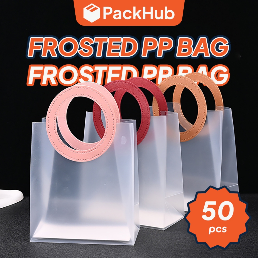 50pcs Beg Plastik Frosted Doorgift Round Handle Beg Goodies Hadiah ...