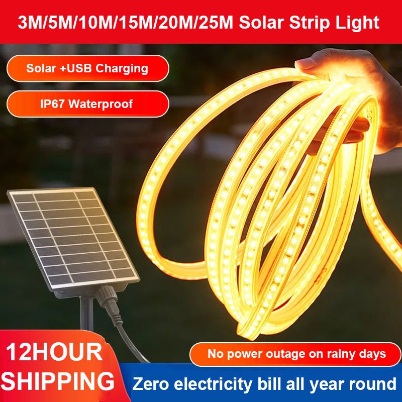 Outdoor Solar strip light with remote Waterproof IP67 garden solar led ...