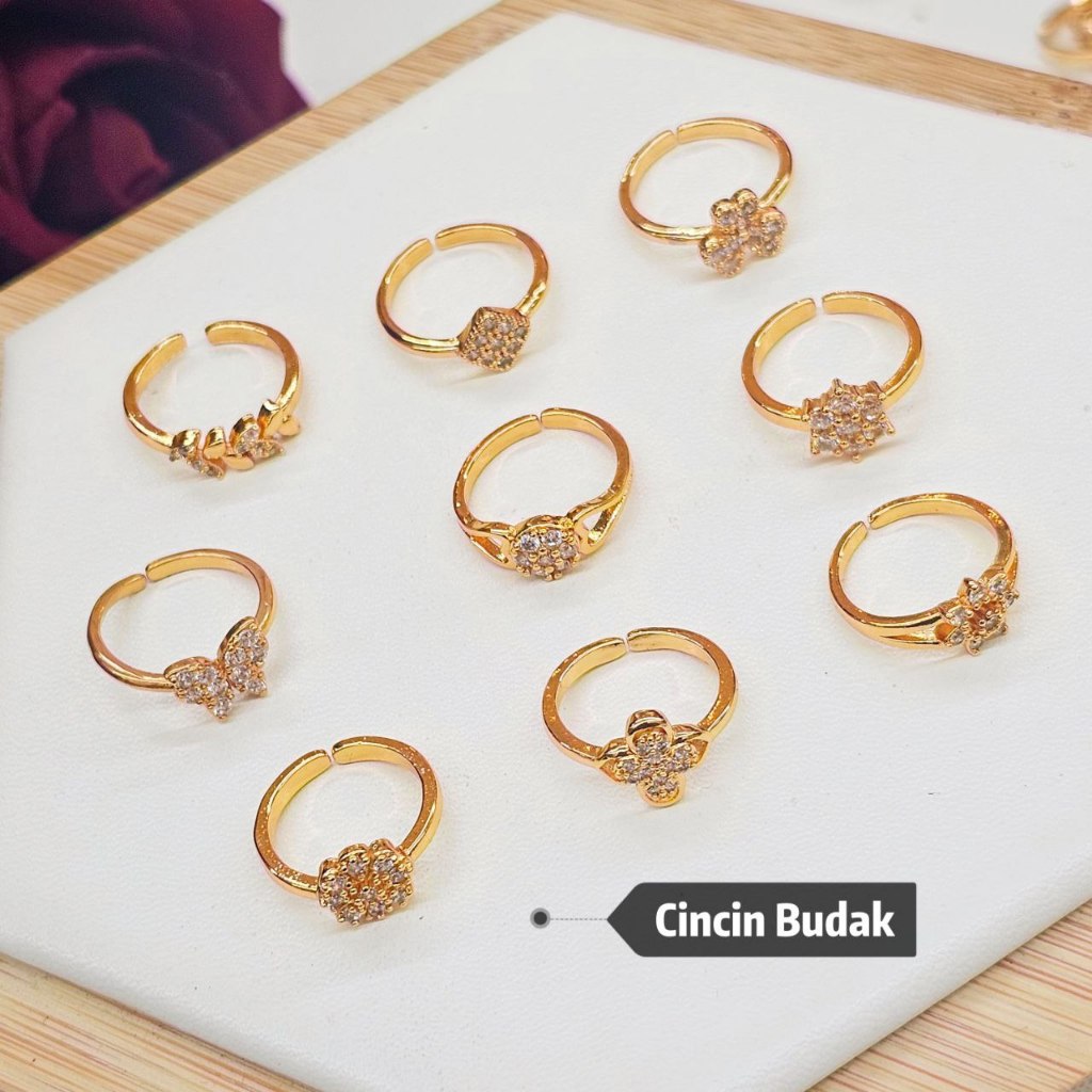 NEW Cincin Budak Permata Flower Design Freesize Emas Sadur 24K Emas ...