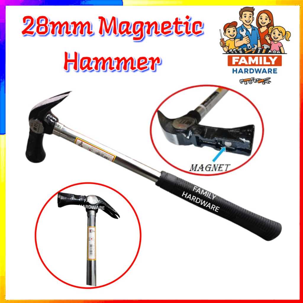 28mm Heavy Duty Magnetic Claw Hammer Japanese Type Tubular Steel Handle ...