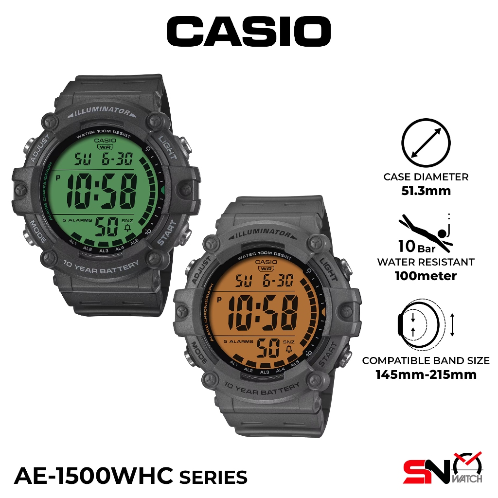 Casio AE - 1500WHC New Color AE-1500WH Series Large Dial Reisn Band Men ...