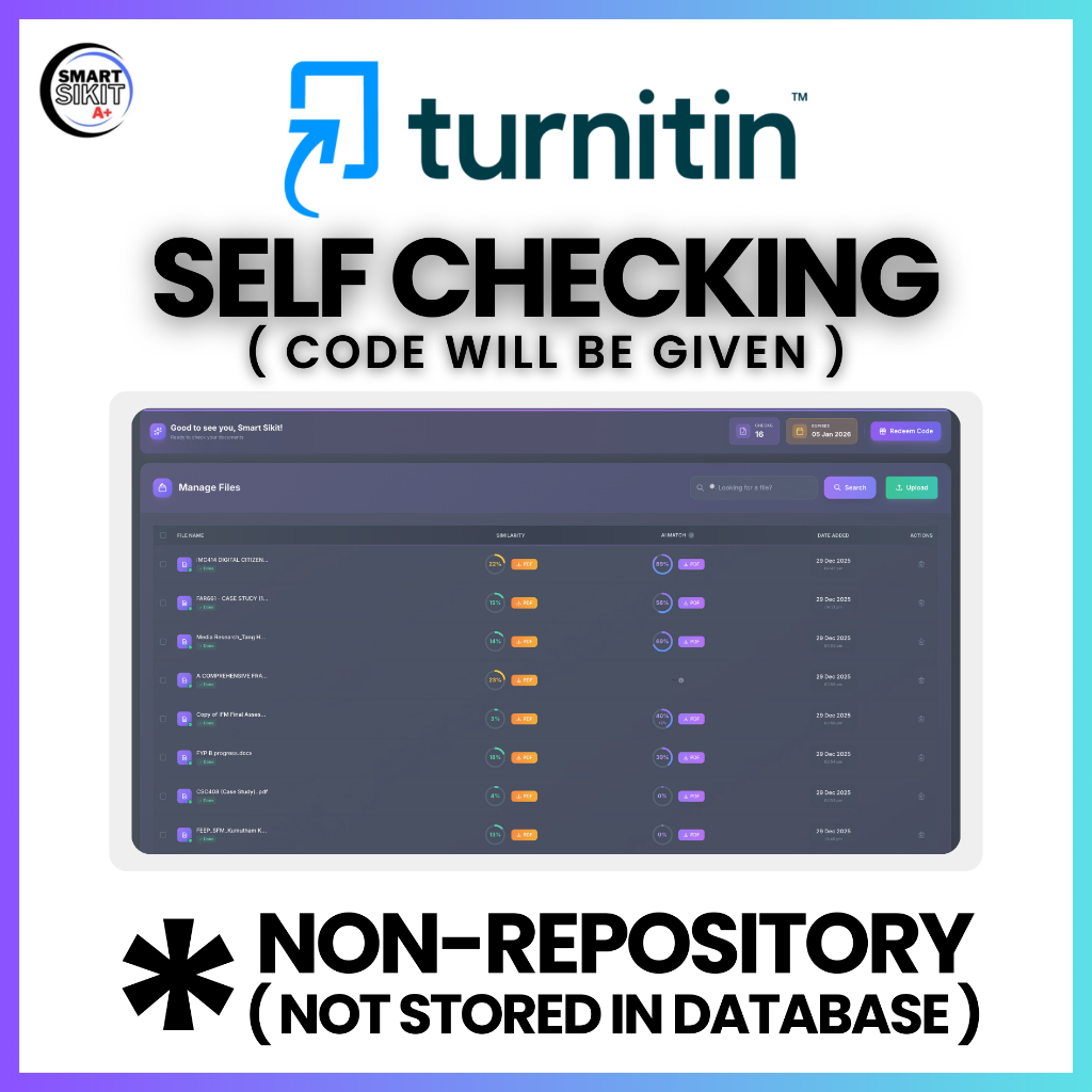 (SELF-CHECK) 𝑻𝒖𝒓𝒏𝒊𝒕𝒊𝒏 Plagiarism + AI Checker | No Repository [No ...