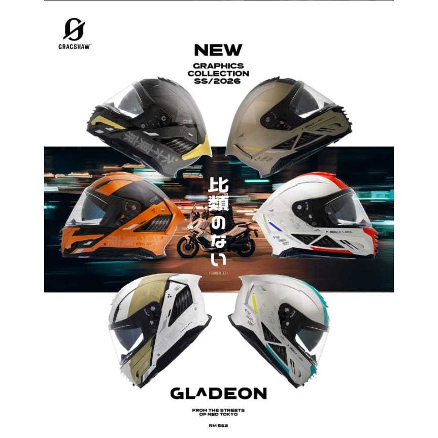 2026} Gracshaw G9300 Gladeon Full Face Helmet Double Visor SIRIM CERT ...
