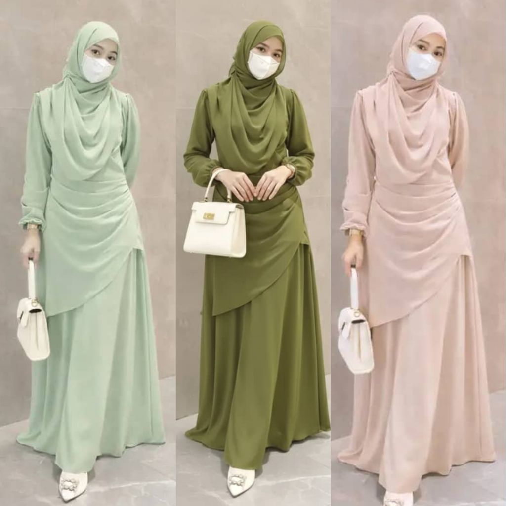New Jubah Muslimah One Set Raya Batik Style Ironless | Shopee Malaysia