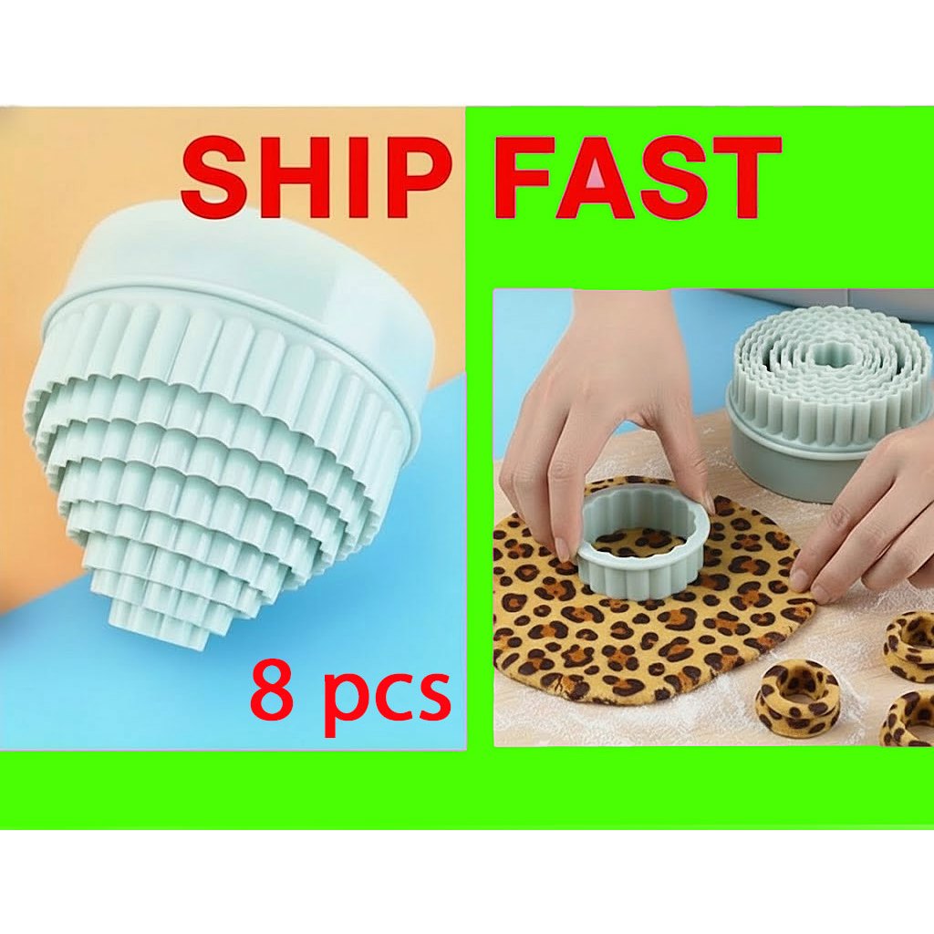 Multi Size Combined Plain/Fluted Round Shape Cutter Set 8 pcs Round ...