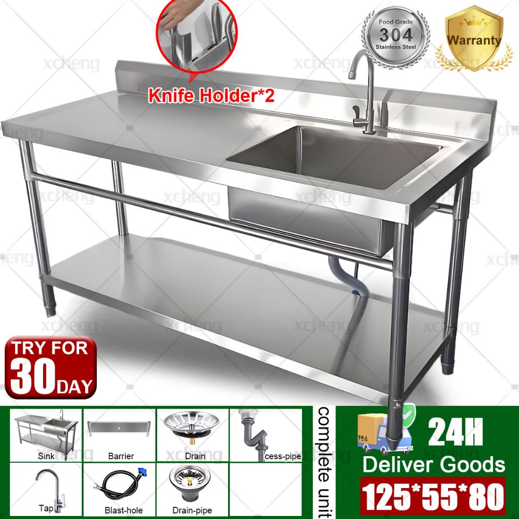 304 Stainless Steel Kitchen Sink 80/100/120*50*80cm Complete Set With ...