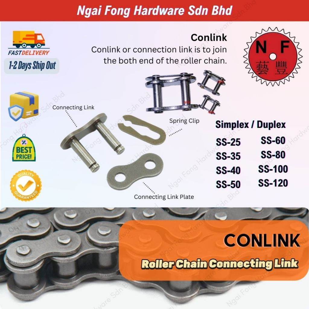 SS Conlink Spring Clip Roller Chain Connecting Link Penyambung Rantai ...