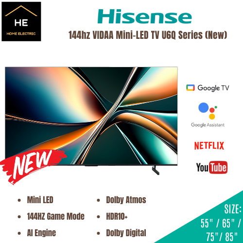 *𝐍𝐄𝐖* Hisense 55 / 65 / 75 / 85-inch 144HZ VIDAA Mini-LED TV TELEVISYEN ...