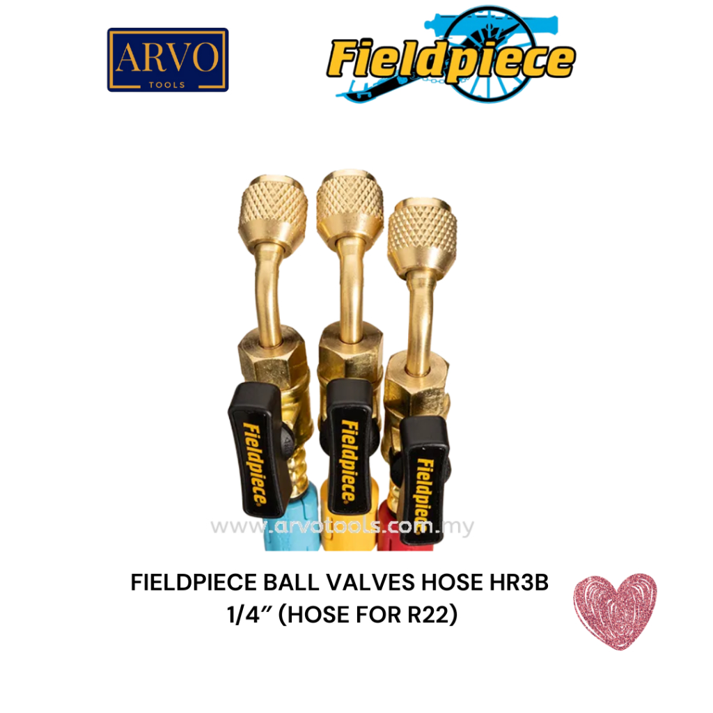 FIELDPIECE BALL VALVES CHARGING HOSE SET HR3B 1/4″ (HOSE FOR R22 ...