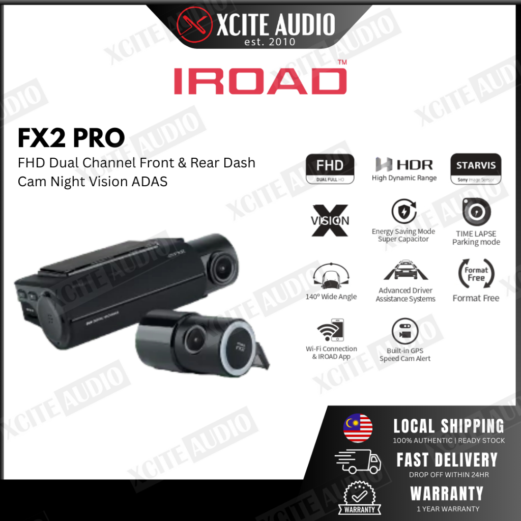 IROAD FX2 Pro FHD Dual Channel Front & Rear DashCam Night Vision ADAS ...