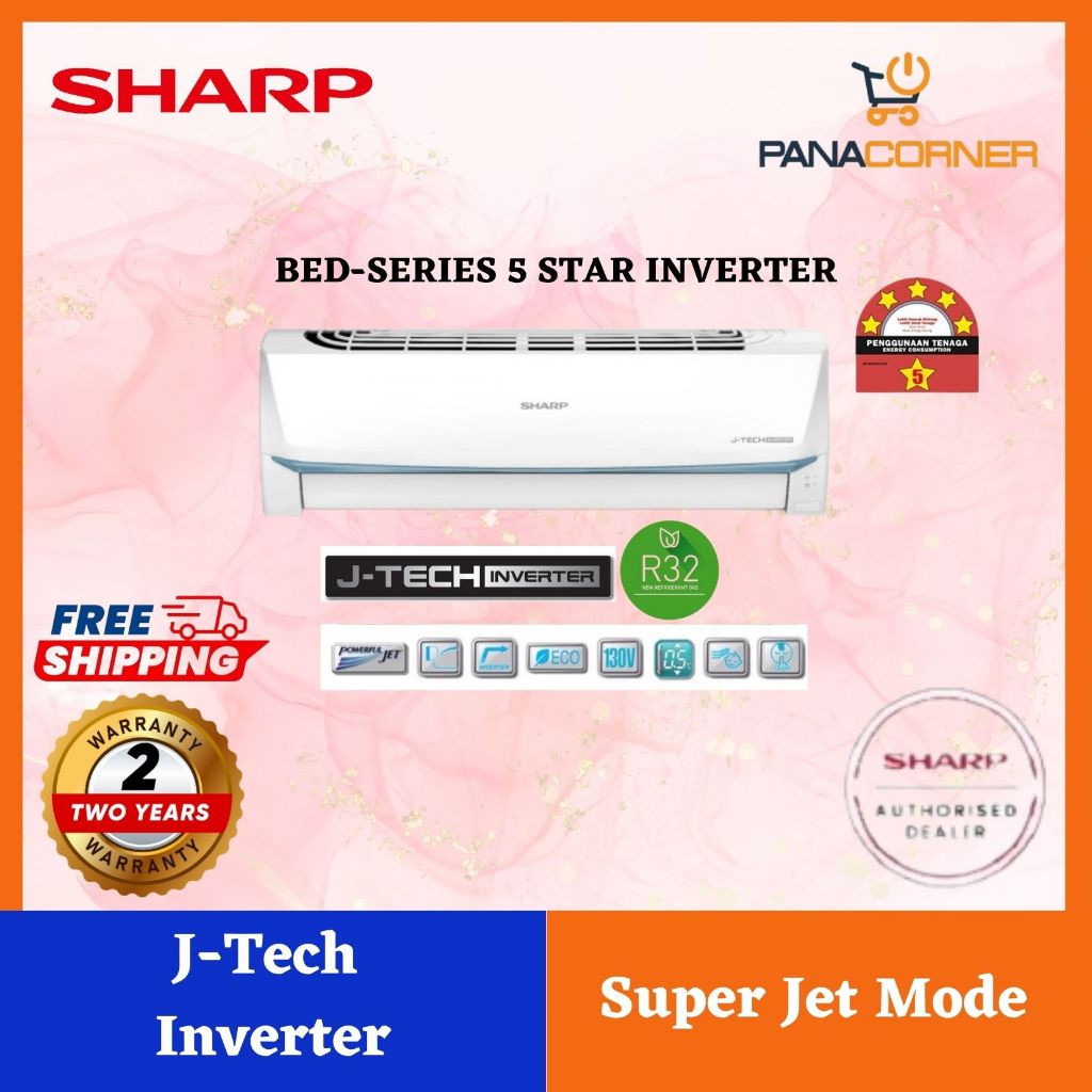 ( FREE SHIPPING ) Sharp J-Tech 5⭐️Inverter Air Conditioner 1.0Hp-2.5Hp ...