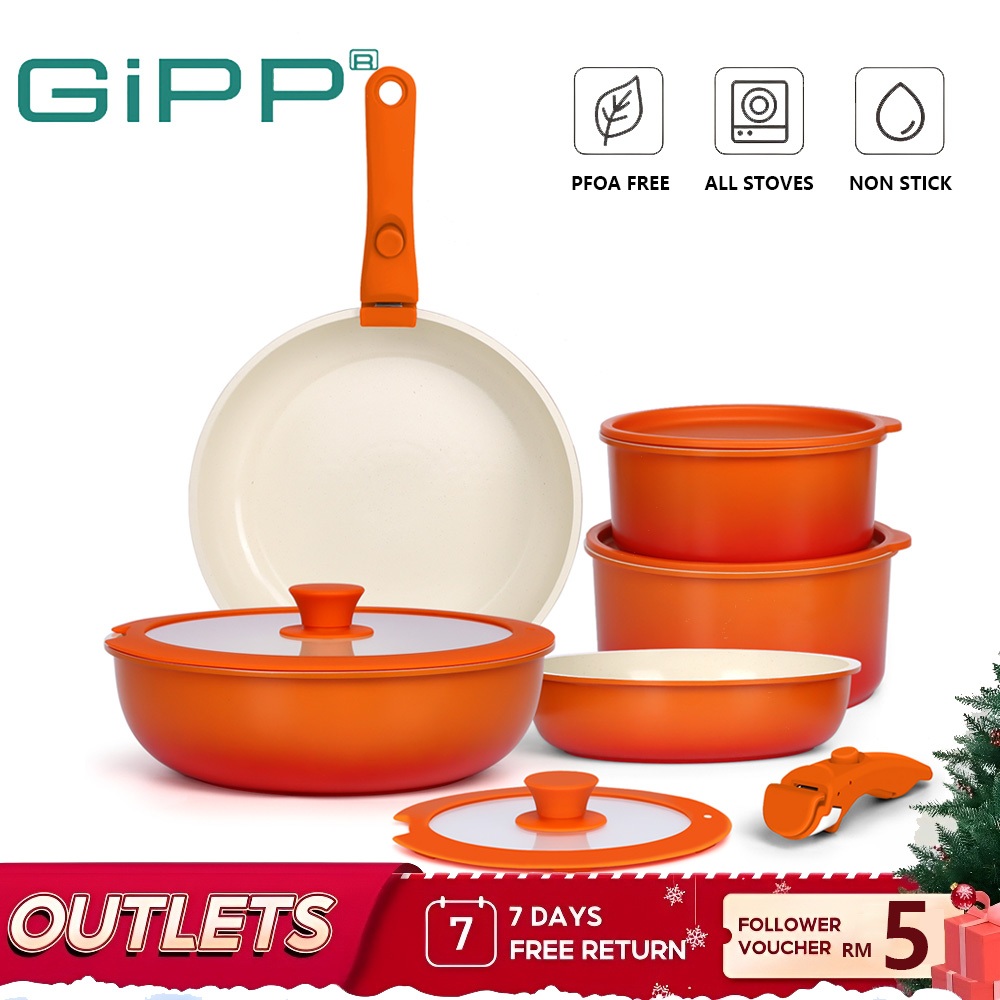 GiPP Nonstick Ceramic Rock gradient orange Cookware Set Handle ...