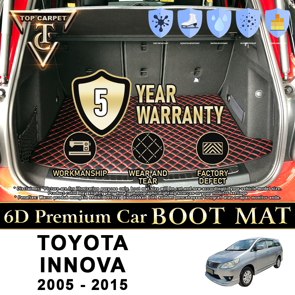 Top Carpet TOYOTA INNOVA ( 2005 - 2015 ) Car Boot Mat PU Leather Cargo ...