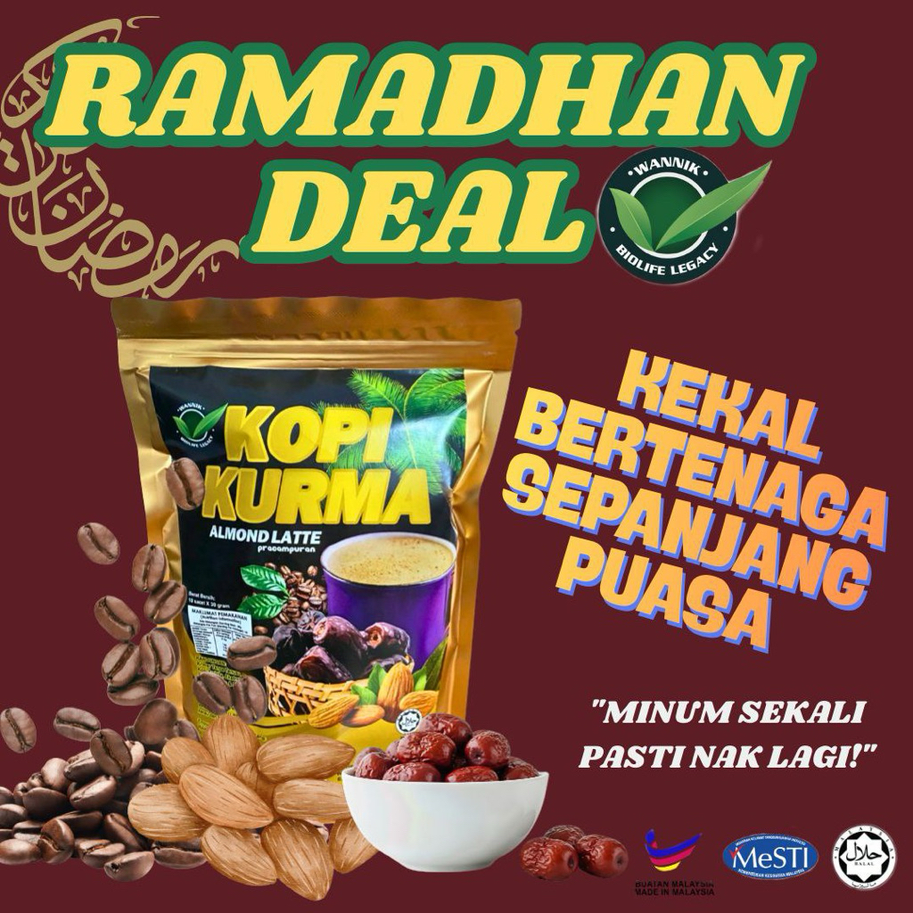 WANNIK KOPI KURMA ALMOND LATTE KOPI STEVIA SEDAP 10 sachet serbuk ...