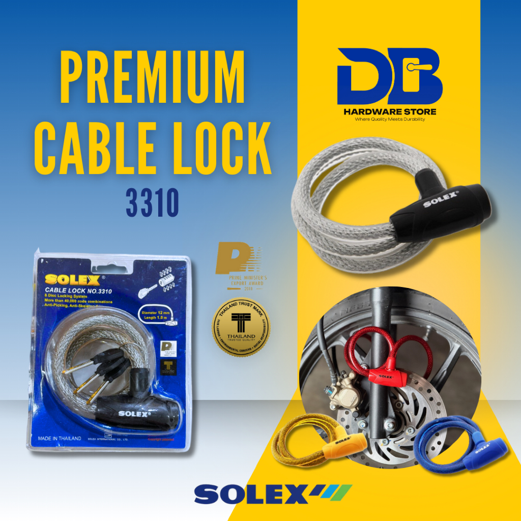 DB 100% Original Solex Premium 3310 Cable Lock / Motorcycle Lock ...